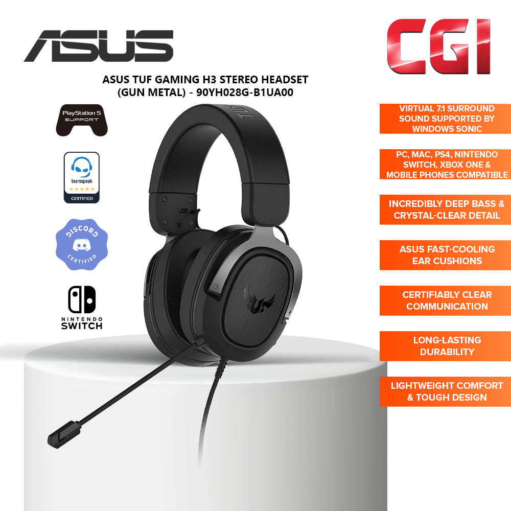 Asus TUF Gaming H3 7.1 Surround Sound Gaming Headset for PC, PS4, Xbox ...