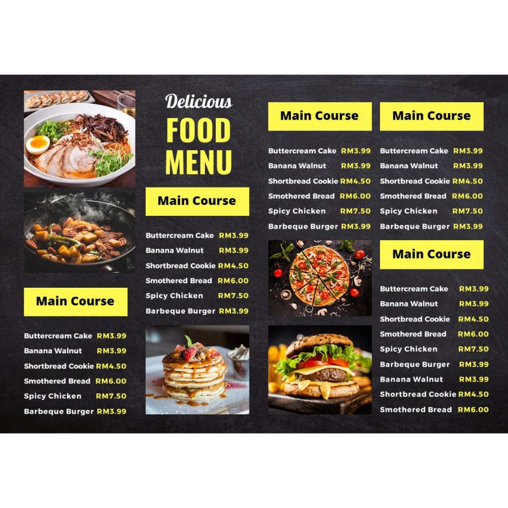 MENU LIST TEMPLATE [EDITABLE] Black And Yellow Modern Delicious Food ...