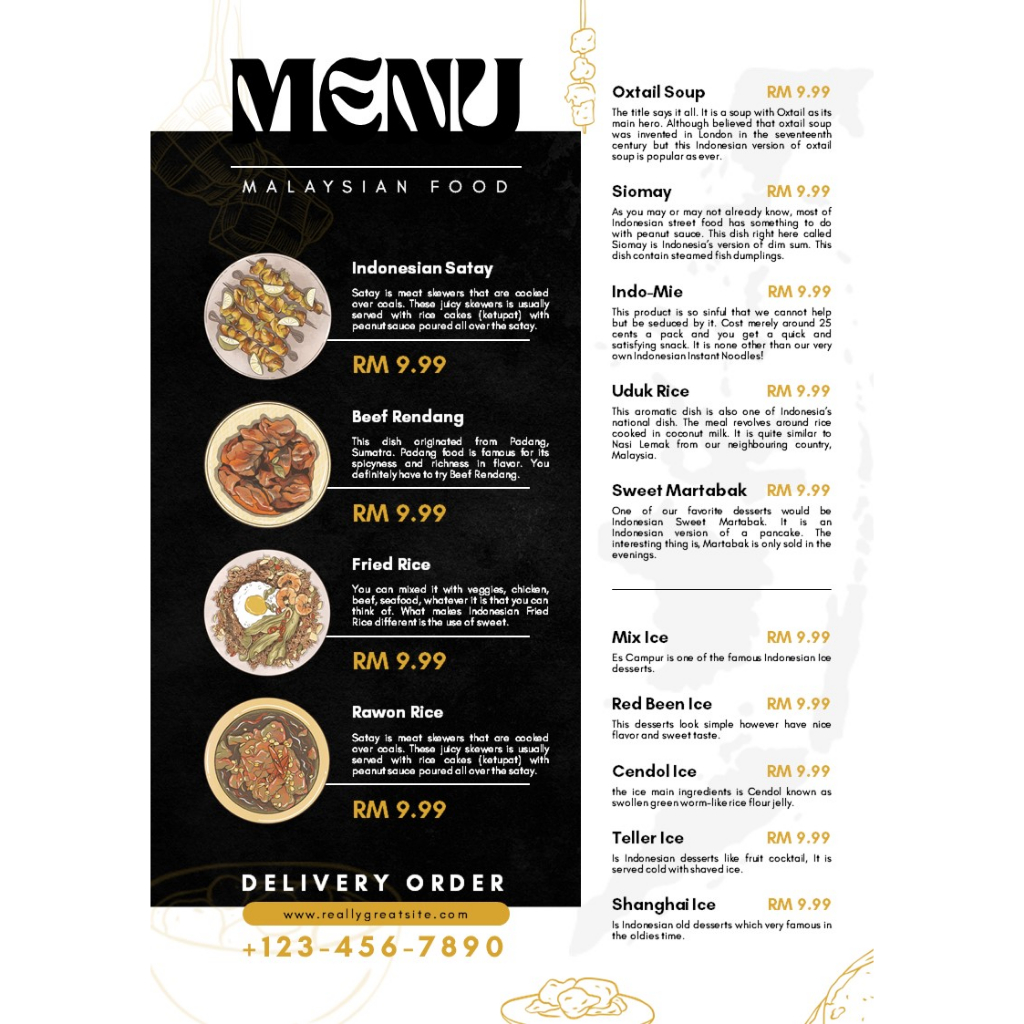 MENU LIST TEMPLATE [EDITABLE] Black Illustrated Food Restaurant Menu ...