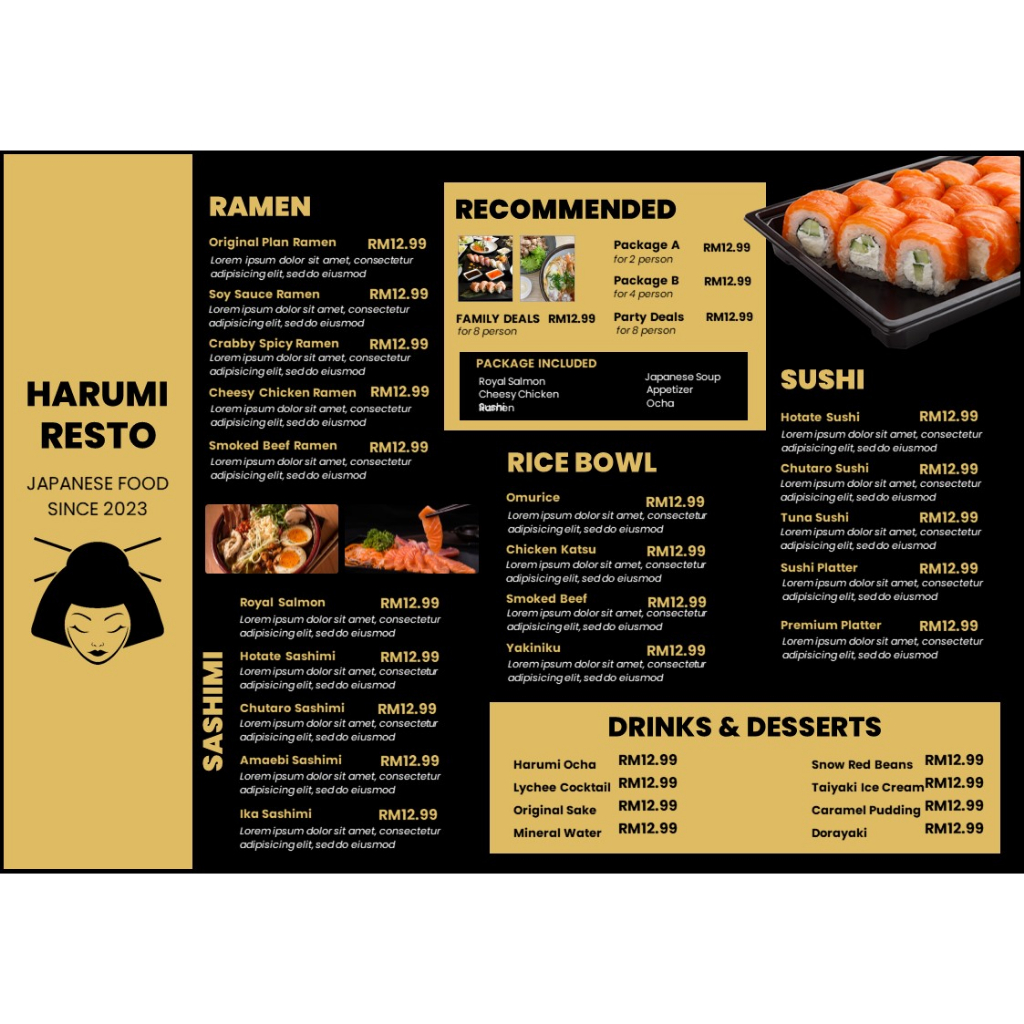 MENU LIST TEMPLATE [EDITABLE] Black Modern Japanese Food Menu | Shopee ...
