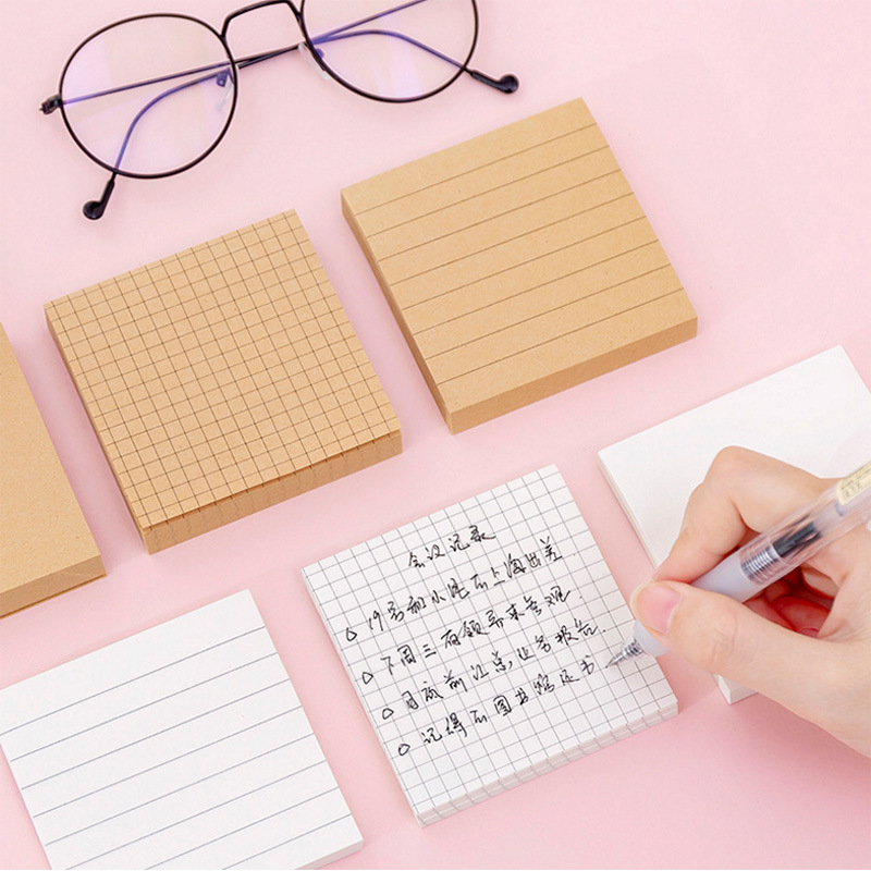 2pc 80Sheets Kraft Sticky Note Memo Grid Kraft Plain Paper Sticky Notes ...