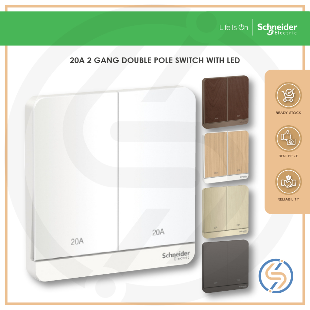 Schneider 20A 2 Gang Double Pole Switch with LED | Shopee Malaysia