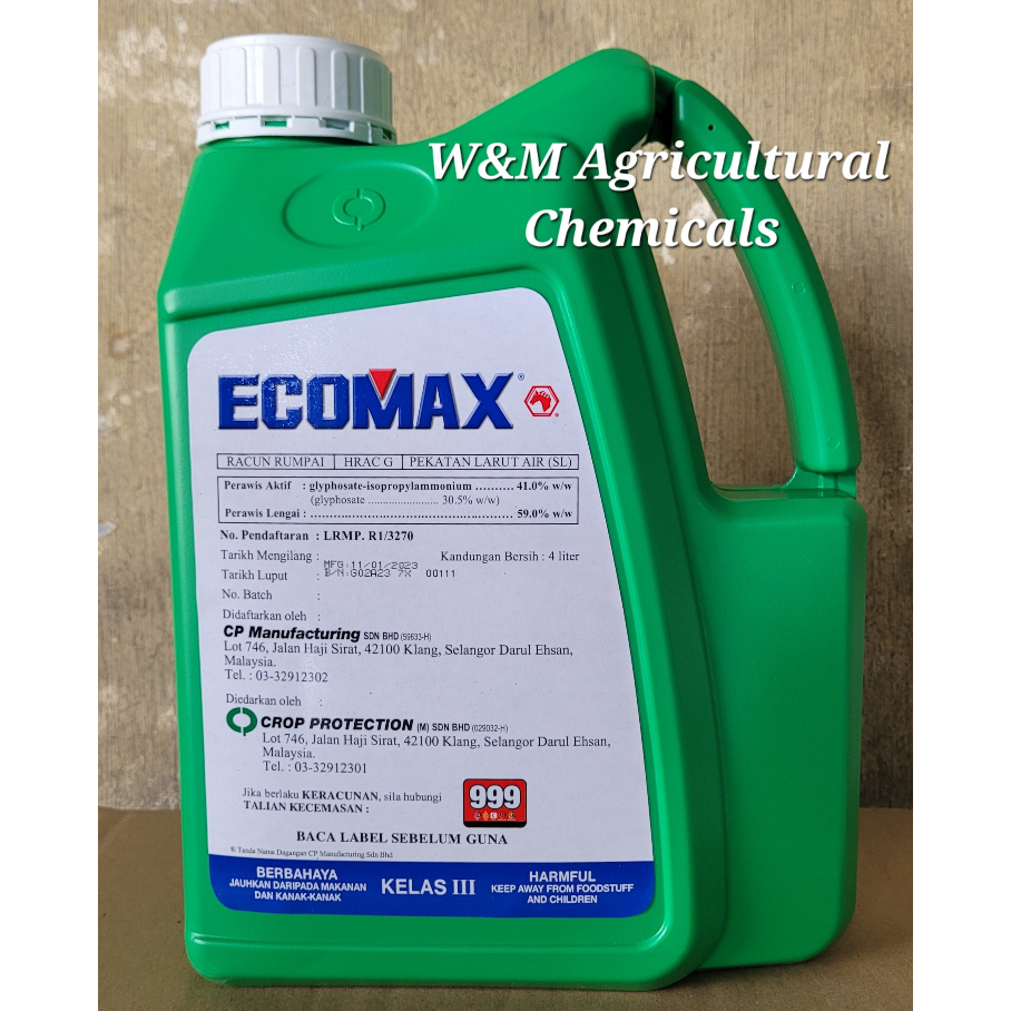 ECOMAX GLYPHOSATE 41% 4L RACUN LALANG, HERBICIDE, 茅草精. Active ...
