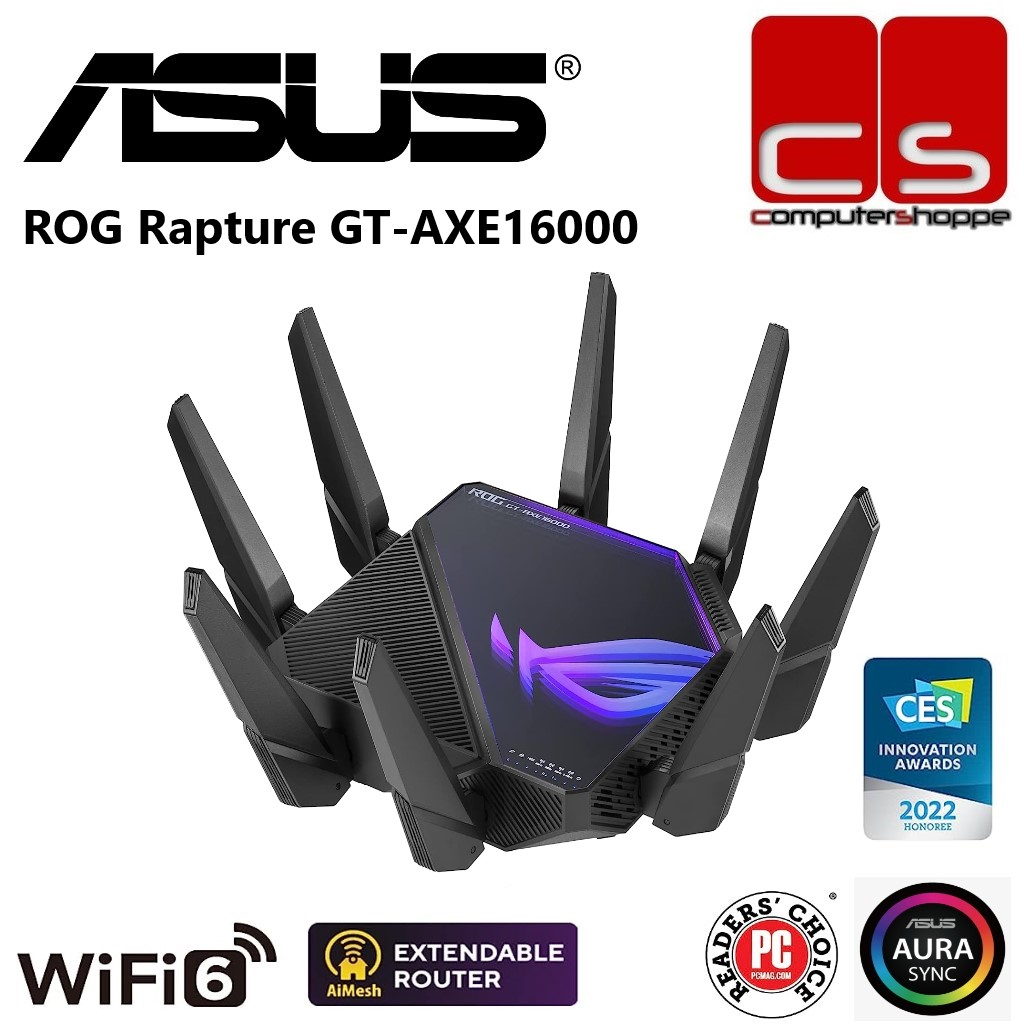 Asus ROG Rapture GT-AXE16000 Quad-band WiFi 6E Extendable Gaming Router ...