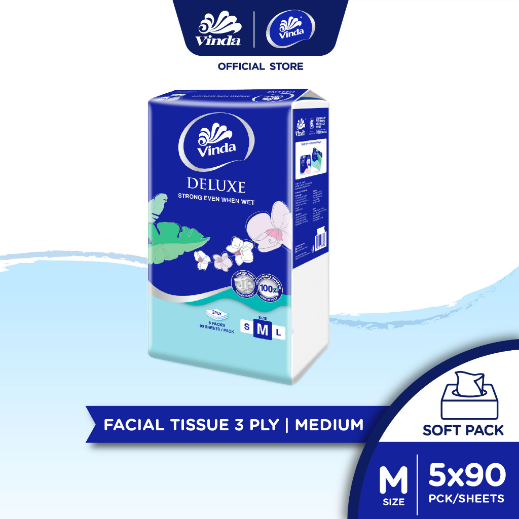 Vinda Deluxe Soft Pack Facial Tissue Medium 3-ply (5x90s) | Shopee Malaysia