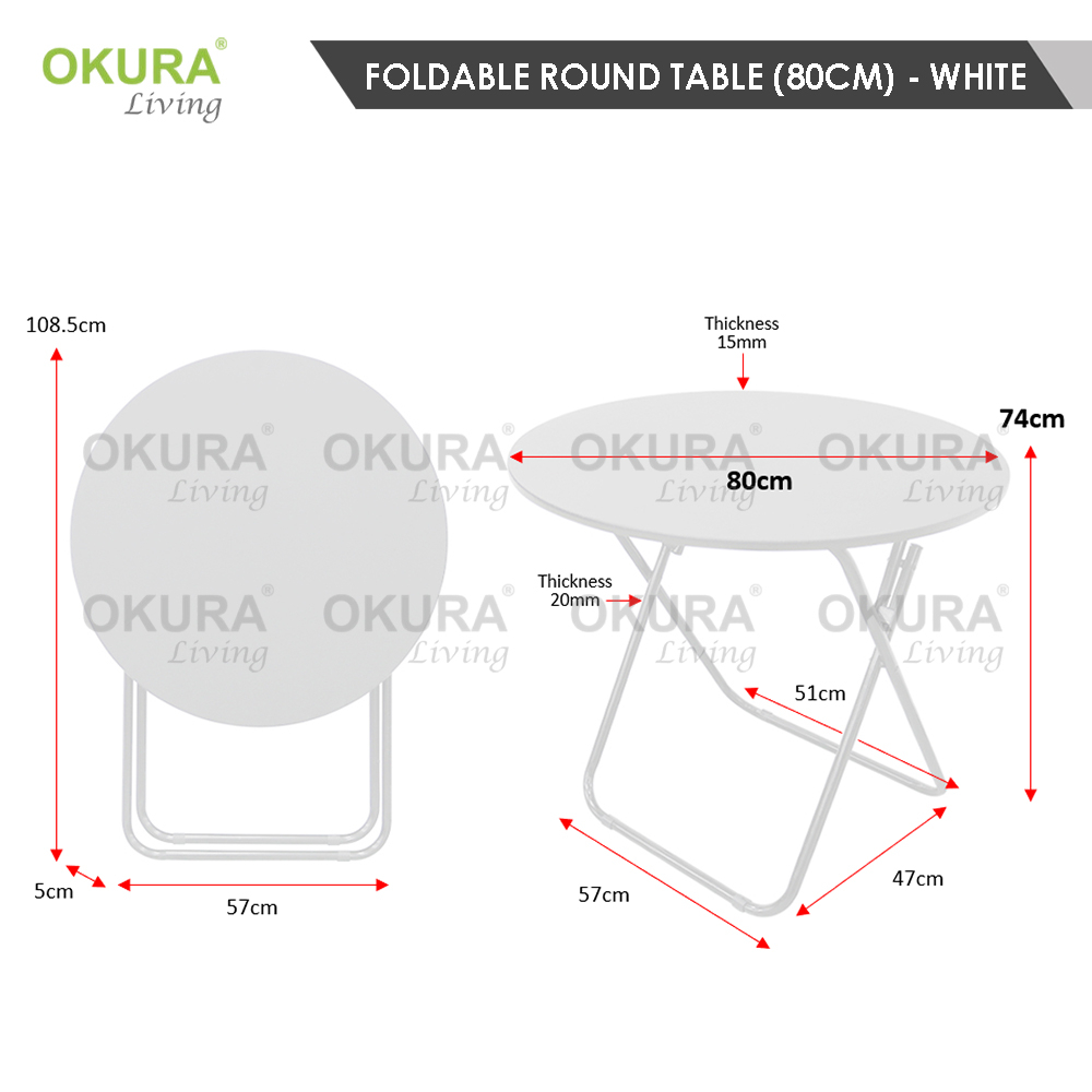 OKURA 60cm/80cm Foldable Round Table / Portable Dining Table / Banquet ...