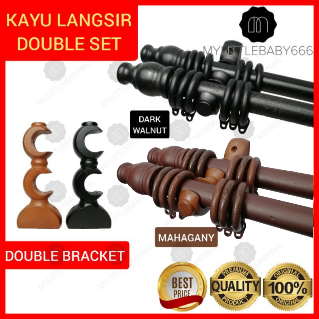 Kayu Langsir DOUBLE SET Wooden Curtain Rod Wooden Rod 28mm Full Set ...