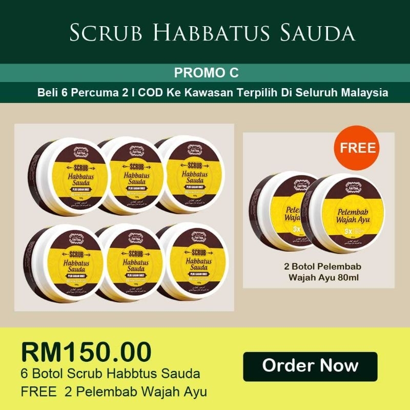 Scrub Habbatus Sauda original HQ ( 6 botol Scrub 100gm + 2 Pelembab ...