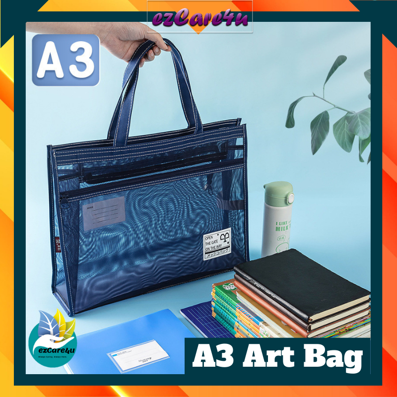 A3 Art Bag Transparent Mesh File Portable Zipper Large Capacity Student ...