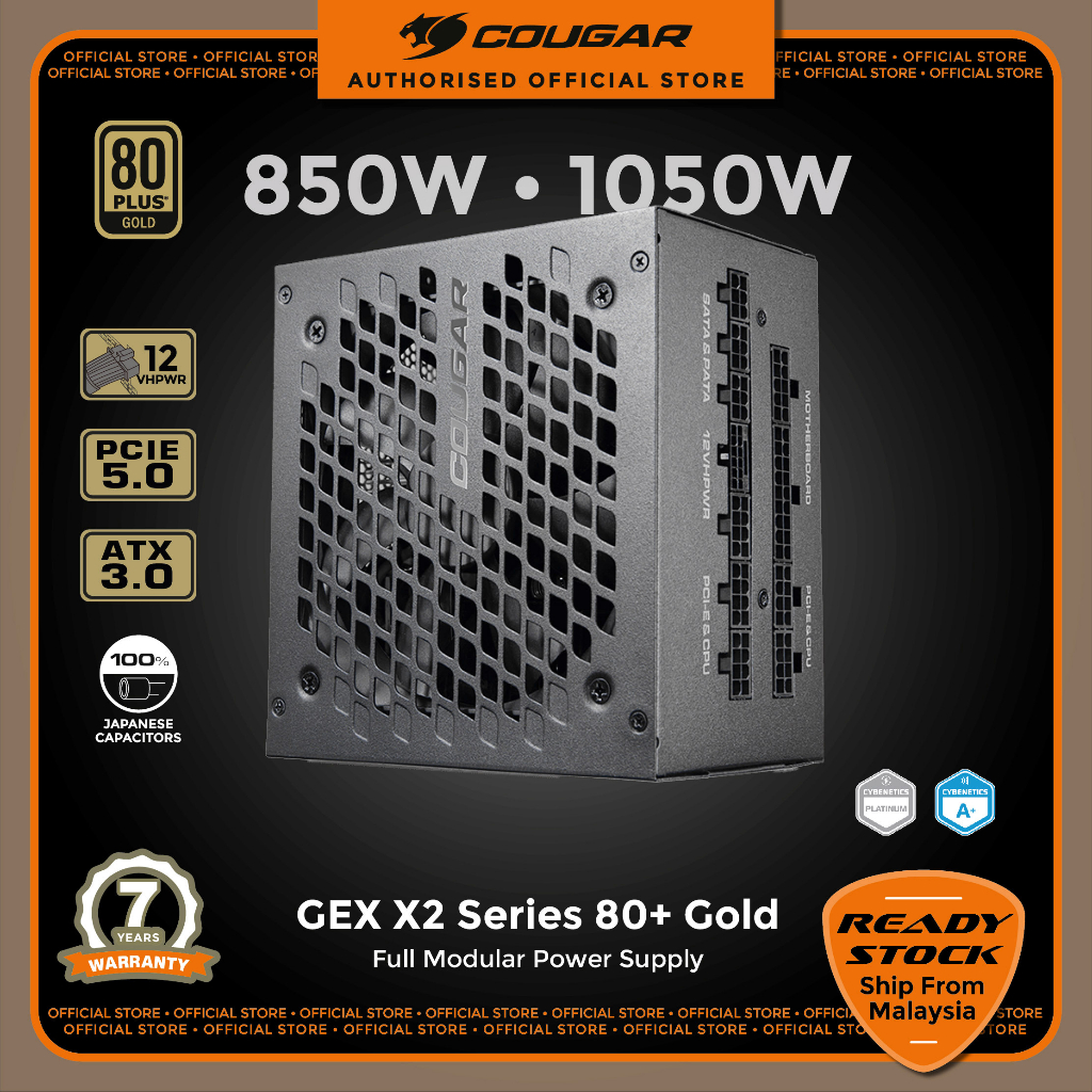 Cougar PSU GEX X2 Series 80+ Gold 850/1000W Full Modular ATX 3.0 (PCIE GEN 5.0) 7 Year Warranty ...