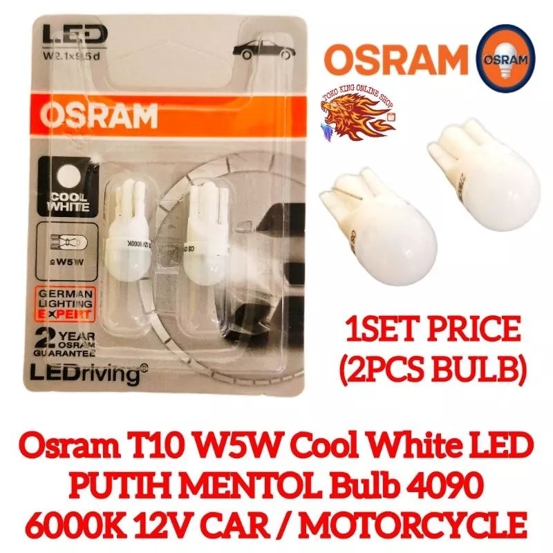 （1SET 2PCS) Osram T10 W5W COOL WHITE LED PUTIH MENTOL Bulb LAMPU SET T-10 4090 6000K 12V CAR ...