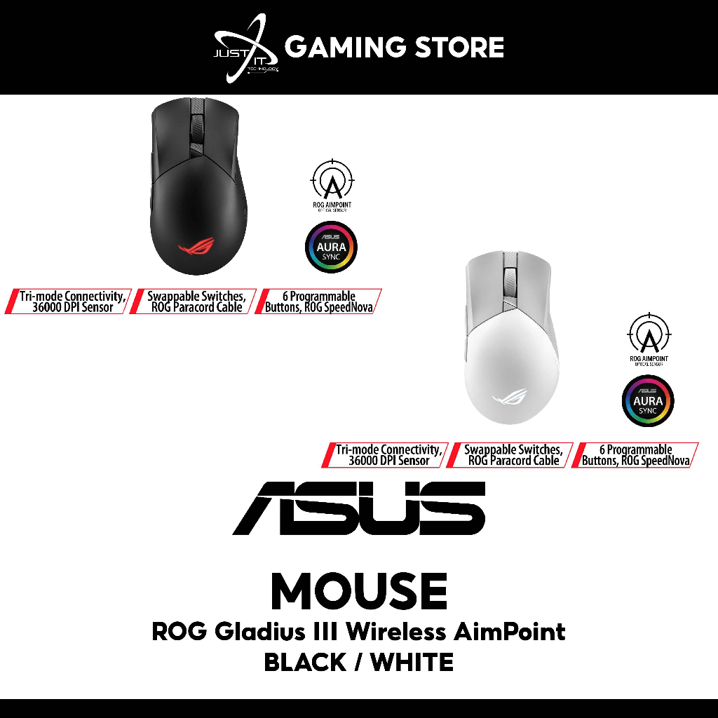 ASUS P711 ROG GLADIUS III WIRELESS AIMPOINT GAMING MOUSE (BLACK / WHITE) | Shopee Malaysia
