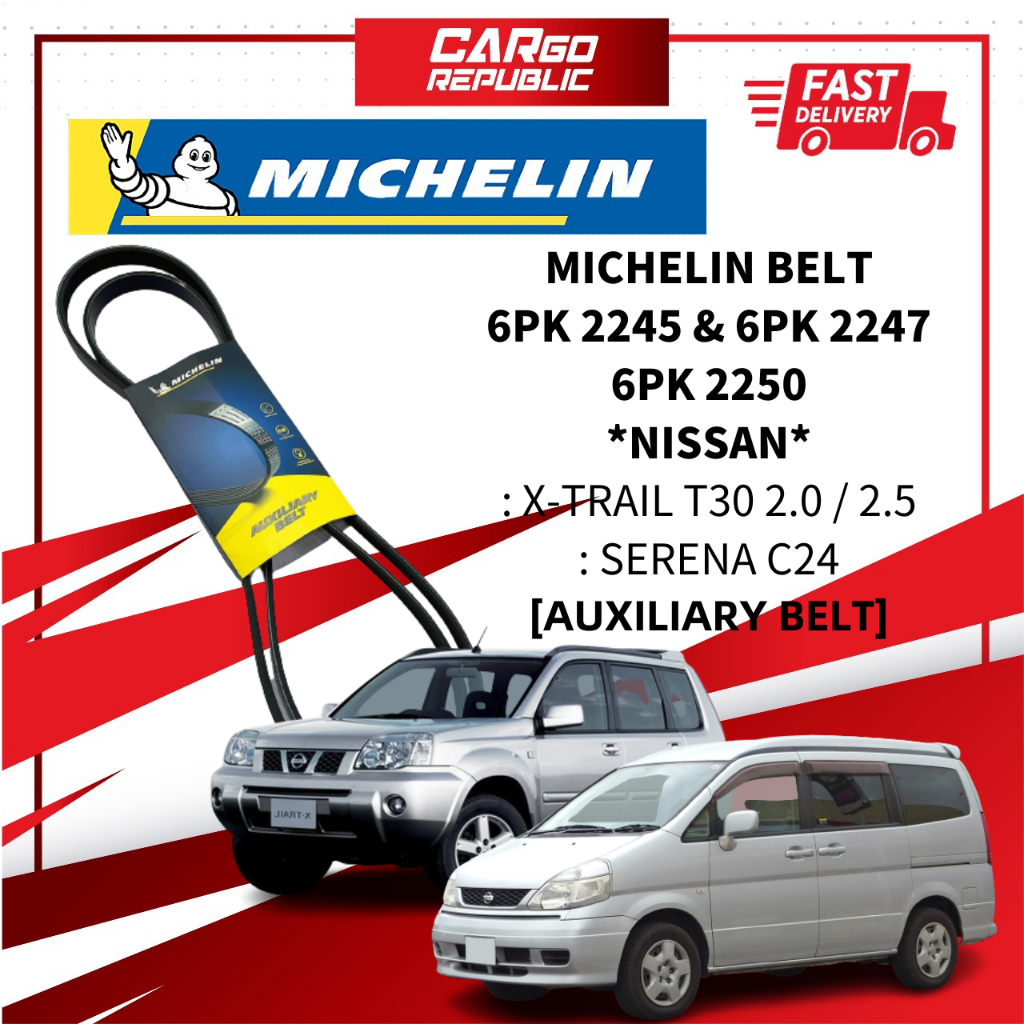 Michelin Belt [6PK 2245 & 6PK 2247] Nissan X-Trail T30 2.0 2.5 , Serena ...