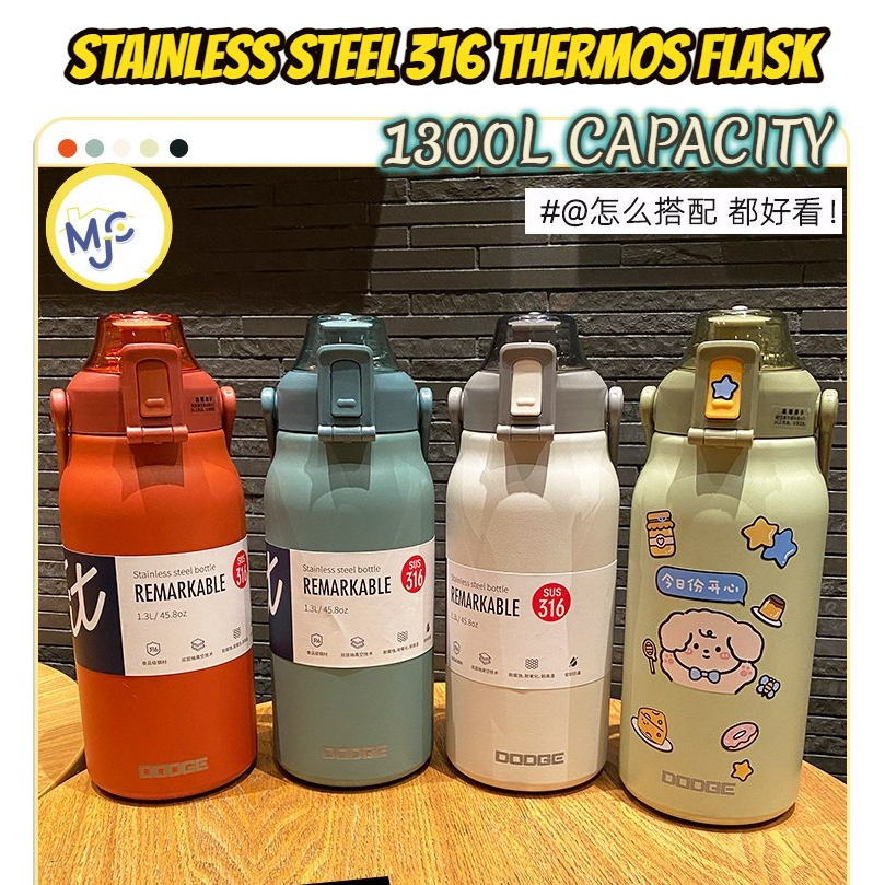 1.3L/1.7L Stainless Steel 316 Thermos Flask Vacuum Flask Bottle with Straw, Air Botol Termos ...