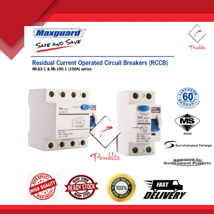 MAXGUARD 40A/ 63A /100A 4Pole 300mA/ 100mA RCCB (ELCB) | Shopee Malaysia