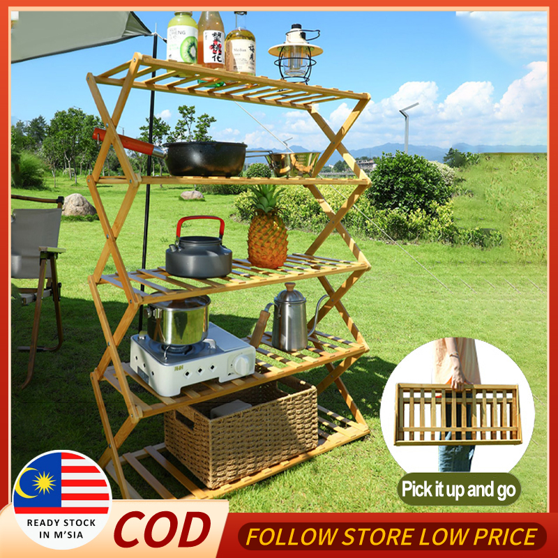 【Ready Stock】Outdoor Camping rack Multilayer Foldable Wood Shelf ...