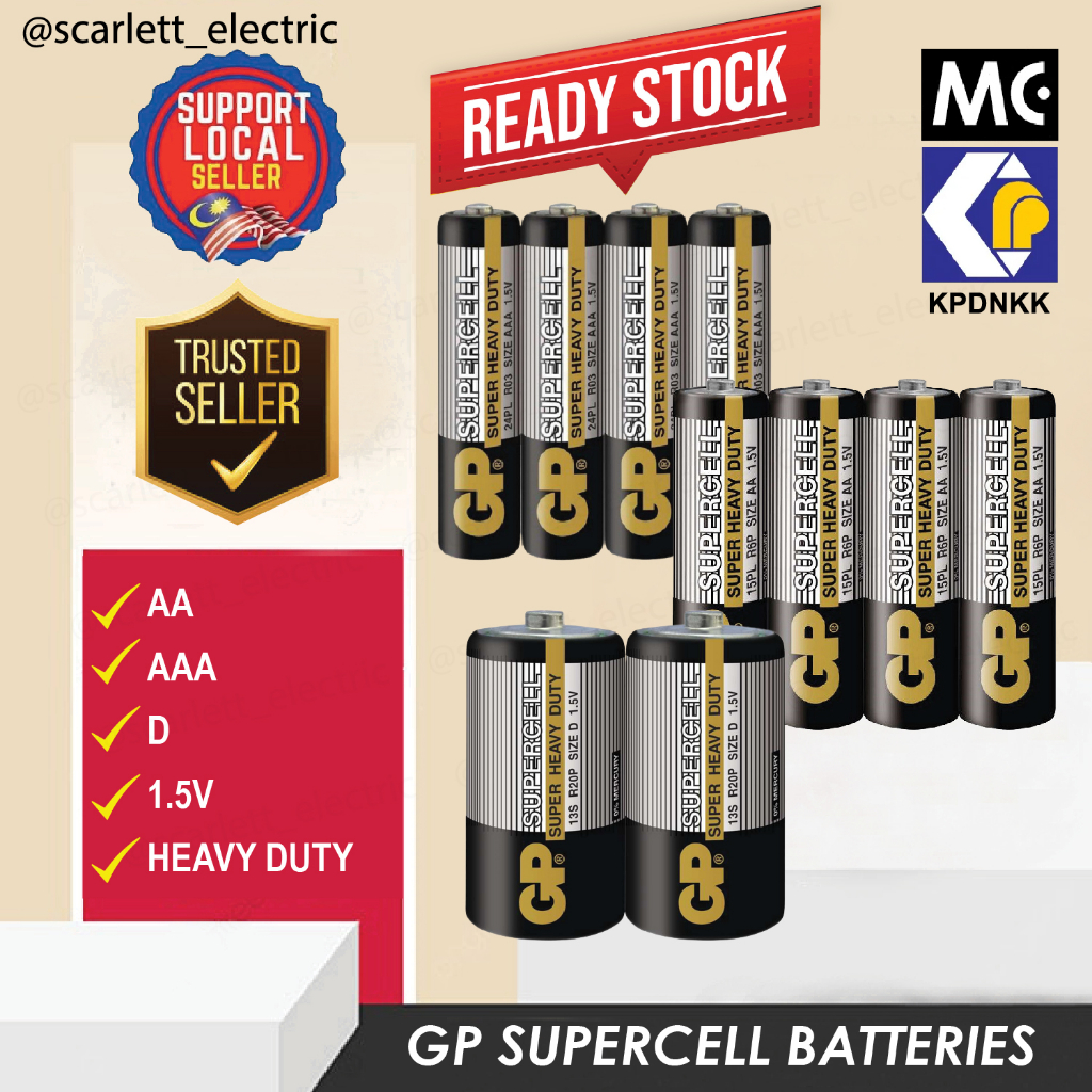 GP Supercell Battery Heavy Duty 1.5V Carbon Zinc AA/AAA/D Batteries ...