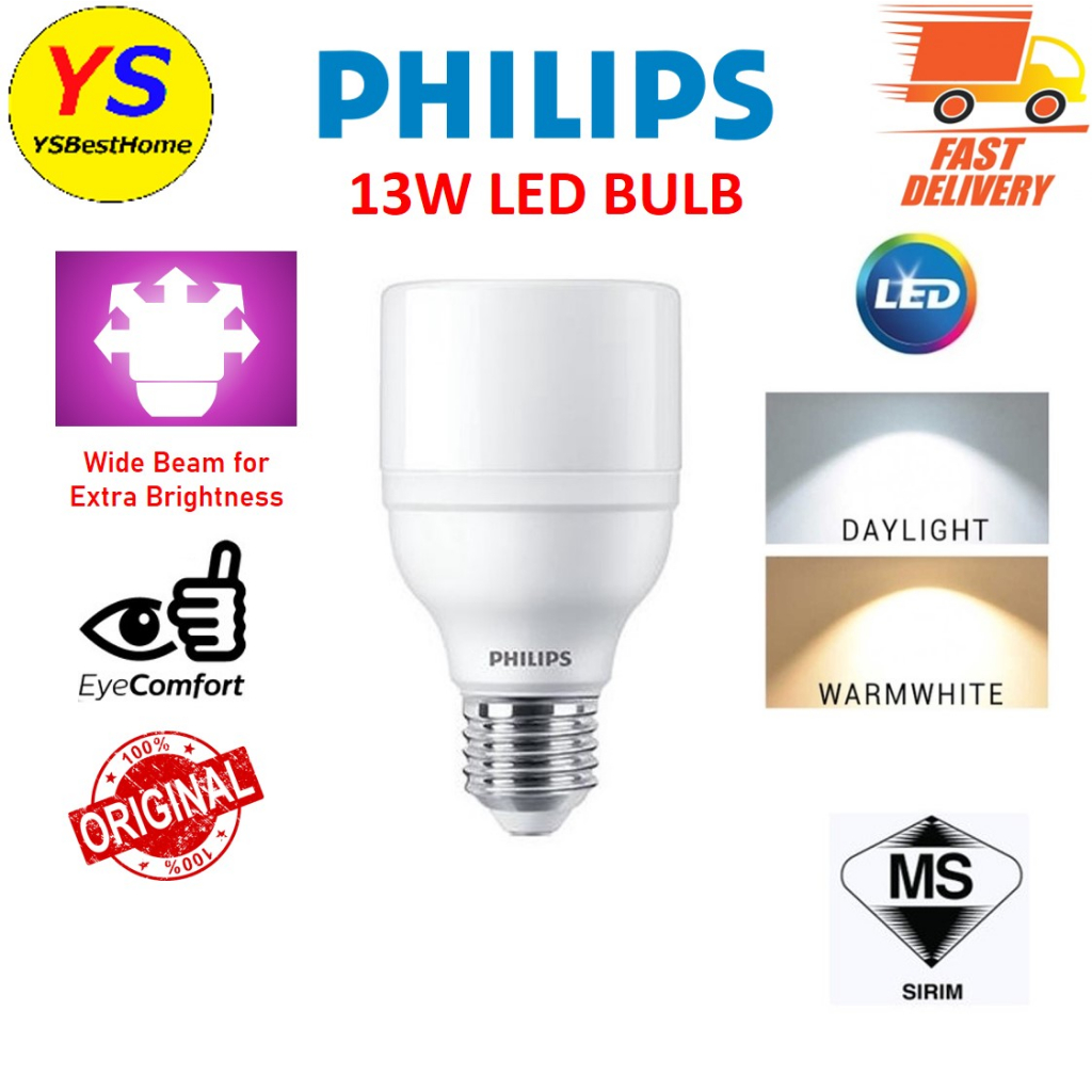 Philips Led Bright 13W E27 Bulb (Cool Daylight, 6500K, 1600Lm / Warm White, 3000K, 1500Lm ...