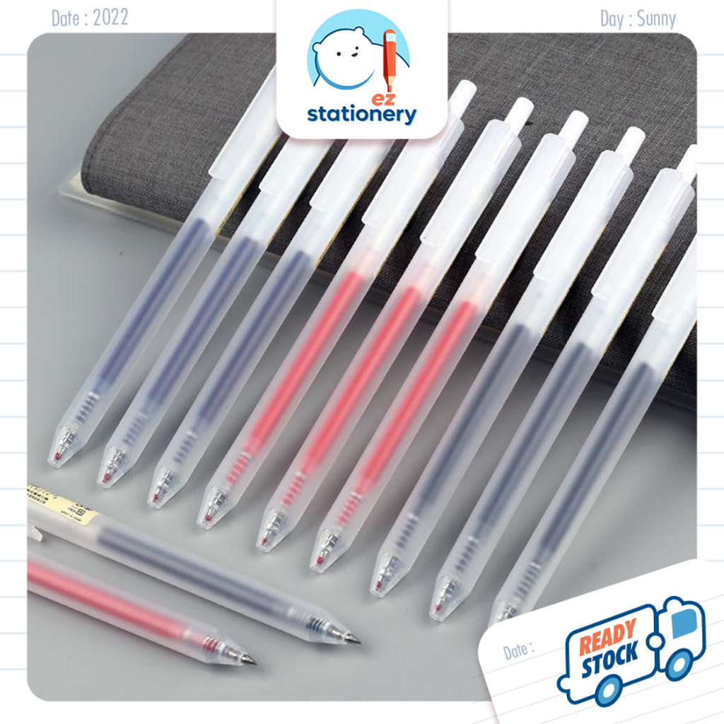 🇲🇾 Ready Stock Muji Style Retractable Ballpoint Pen 0.5mm Black Blue ...