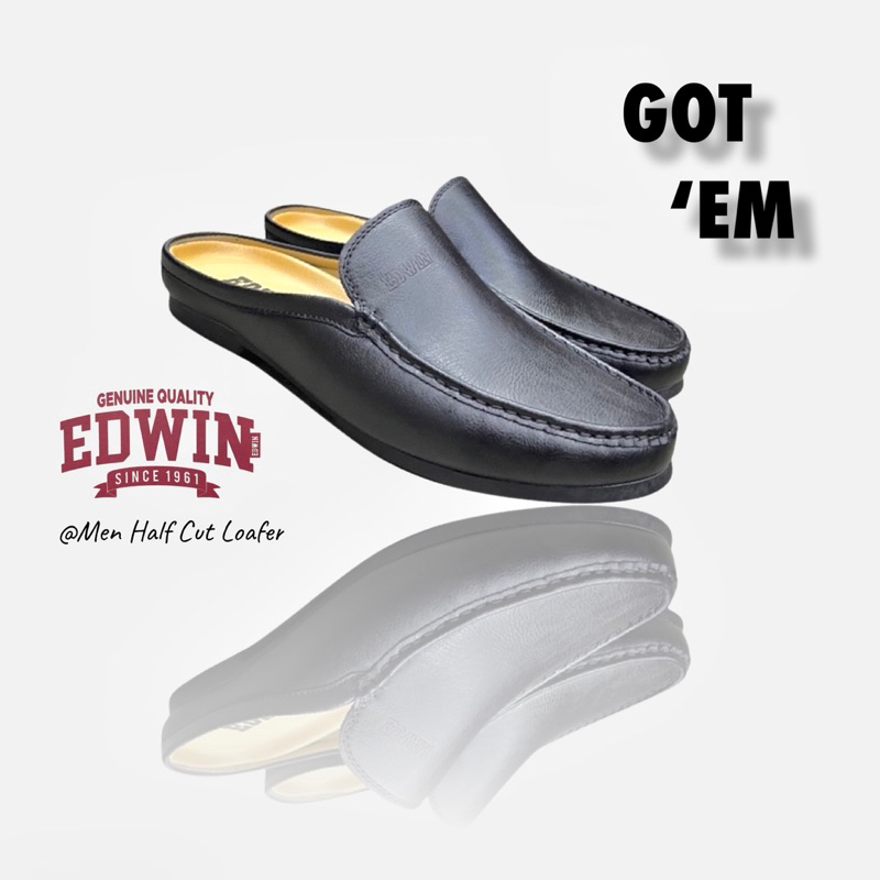 Edwin Men Black Faux Leather Slip On Half Cut Loafers Shoes/ Kasut ...
