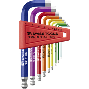 PB SWISS TOOLS 9 PC HEXAGON ALLEN KEY L-WRENCH SET WITH BALL POINT (MM) (RAINBOW) ,PB 212.H-10 ...