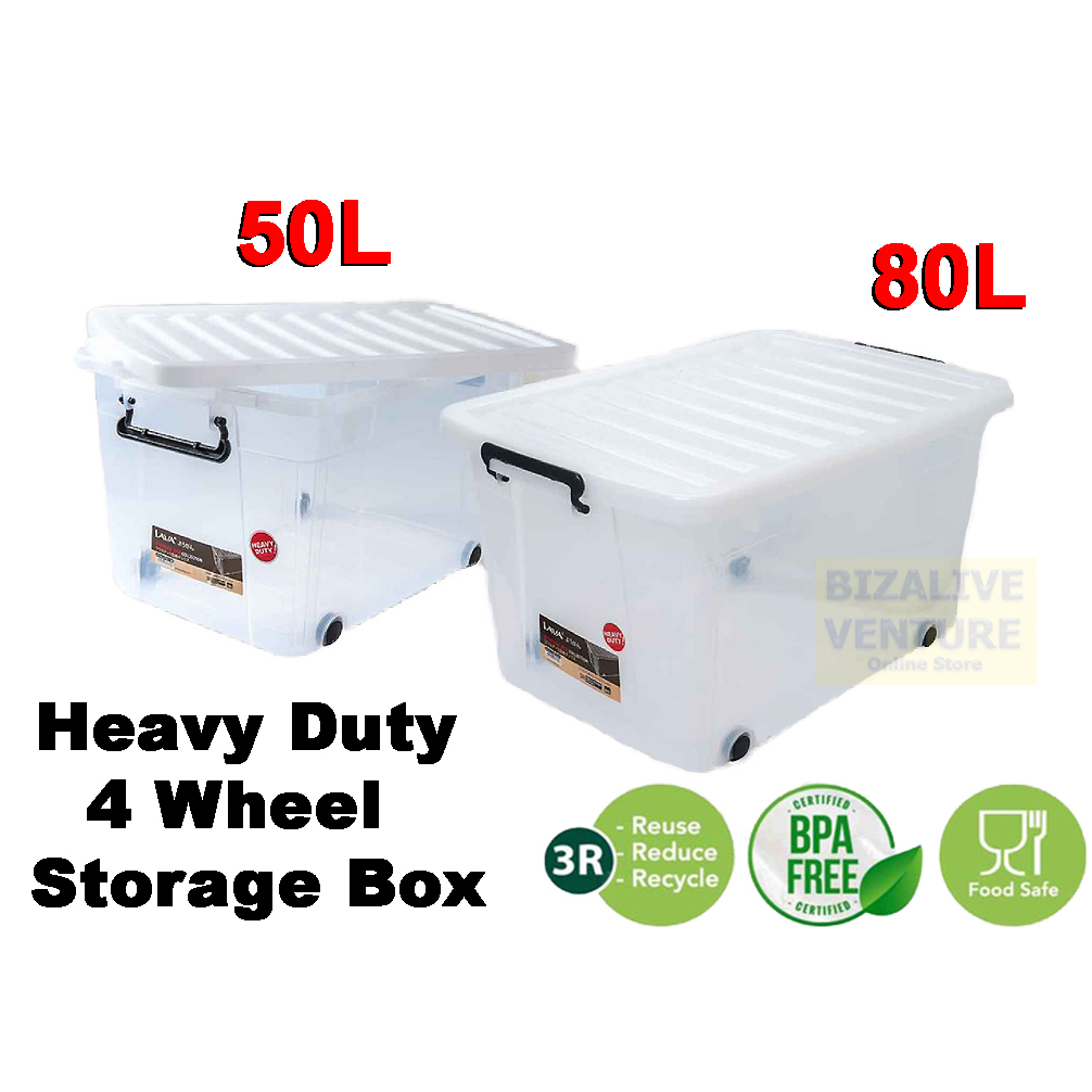 (50L & 80L) Lava 4 Wheels Storage Box Transparent | Toy Storage Box | Big Storage Container ...