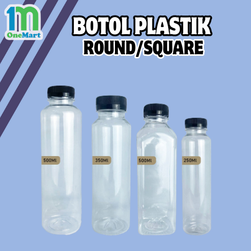 Botol Air Plastik Plastic Bottle Round Square Disposable With Lid 250ml ...