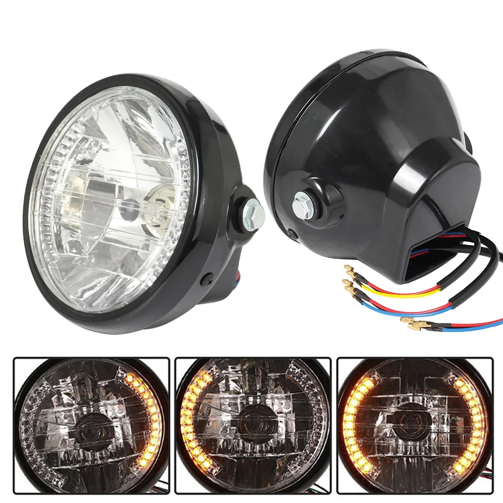 7" H4 Motorcycle Headlights Halogen Lights Turn Signal Flasher For ...