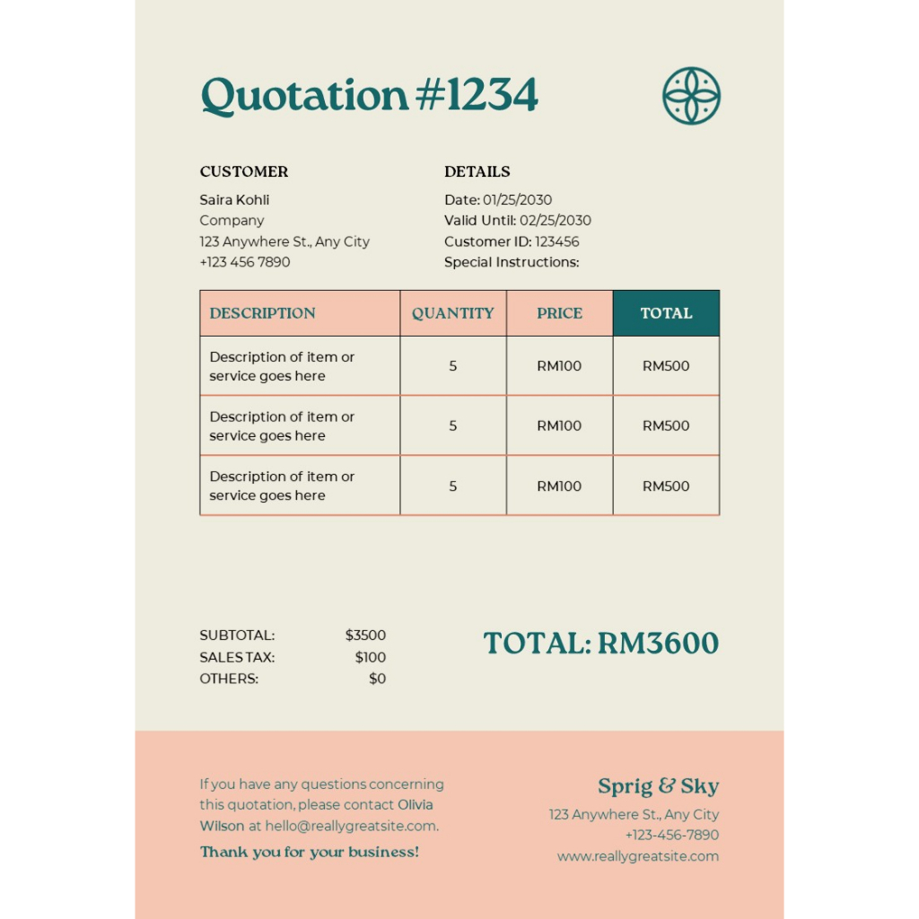 QUOTATION TEMPLATE [EDITABLE] Price Quotation Document in Dark Green ...