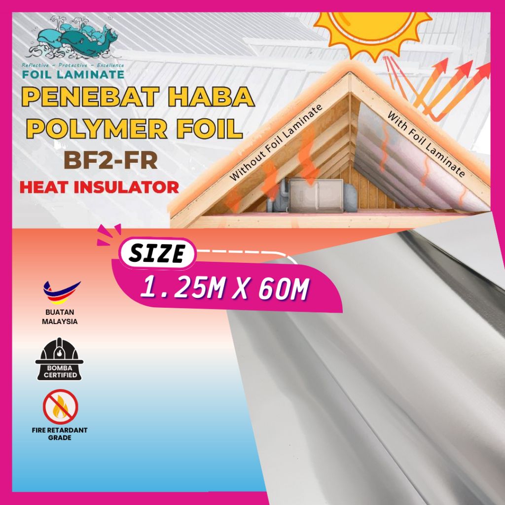 BF2-FR Aluminium Foil Polymer Foil (60M-L) Penebat Haba Bumbung Rumah ...