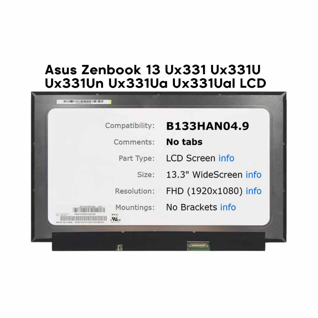 Asus Zenbook 13 UX331 UX331U UX331UN UX331UA UX331Ual B133HAN049 13.3 ...