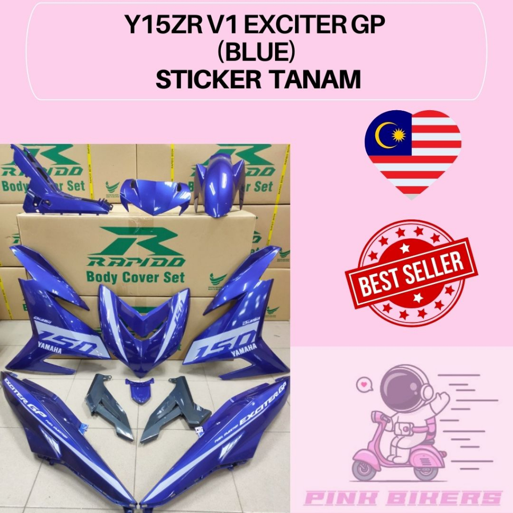 Coverset Y15ZR Y15 V1/V2 EXCITER GP Bodyset (Sticker Tanam) BLUE YELLOW ...