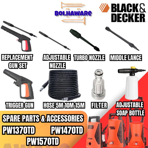 BLACK DECKER WATER JET PW1370TD PW1470TD PW1570TD HIGH PRESSURE WASHER JET SPAREPART ...