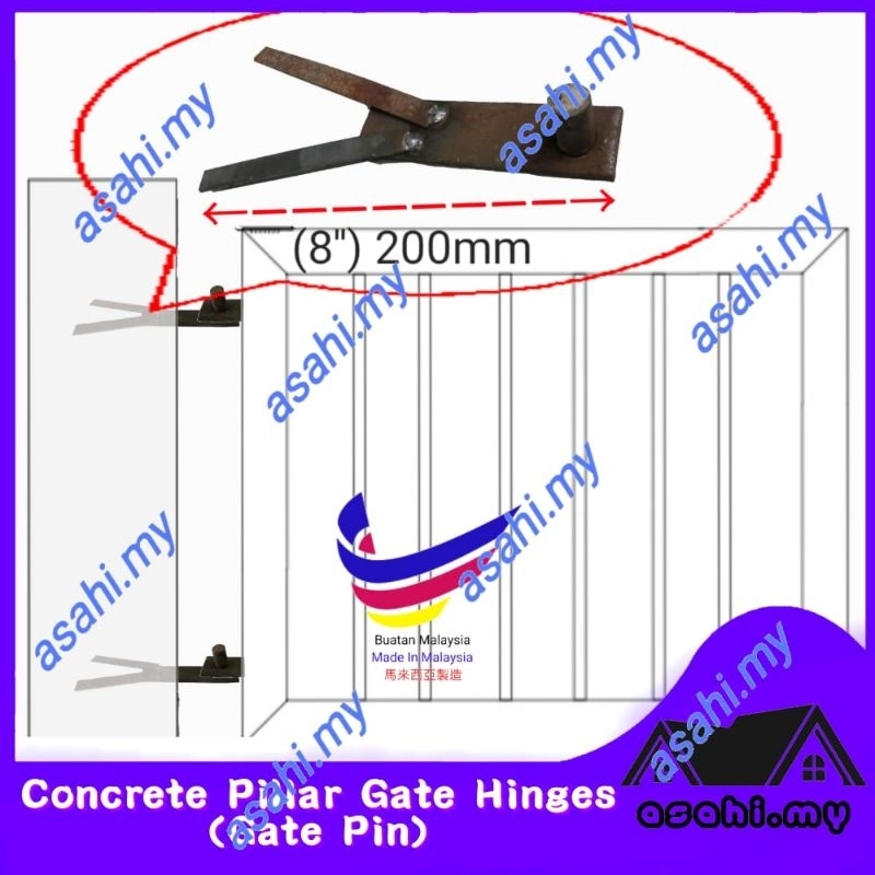 Concrete Pillar Gate Pin / Engsel Pintu Pagar Besi / Gate Hinges ...