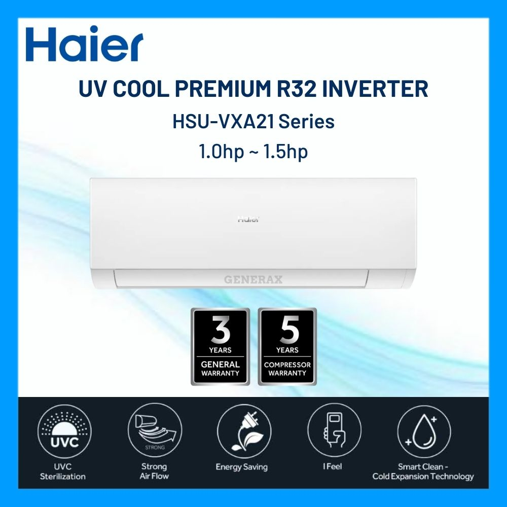 HAIER UV Cool Premium 1.0/1.5hp HSU-VXA21 Series R32 Inverter Air Conditioner | Shopee Malaysia