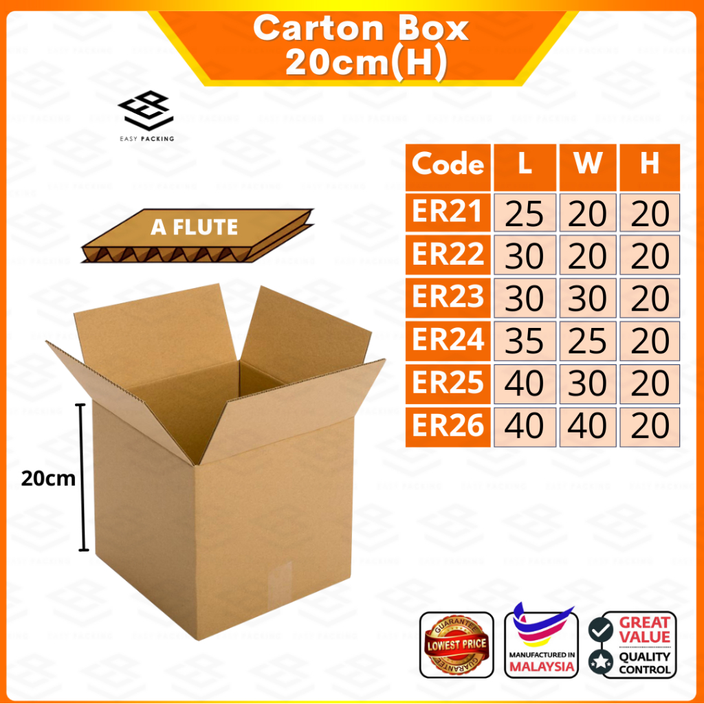 A Flute 5mmThickness( 20/25/30cm Height )Carton Box Packing Paper Kotak ...