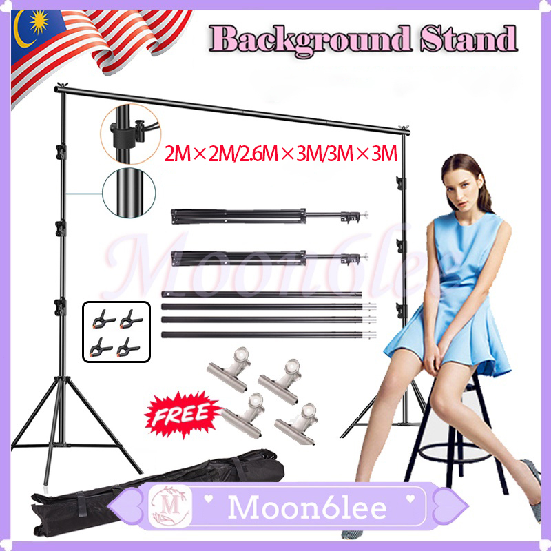 3x3M/3x2.6M/2x2M Backdrop Stand Set Background with Clip Lighting ...