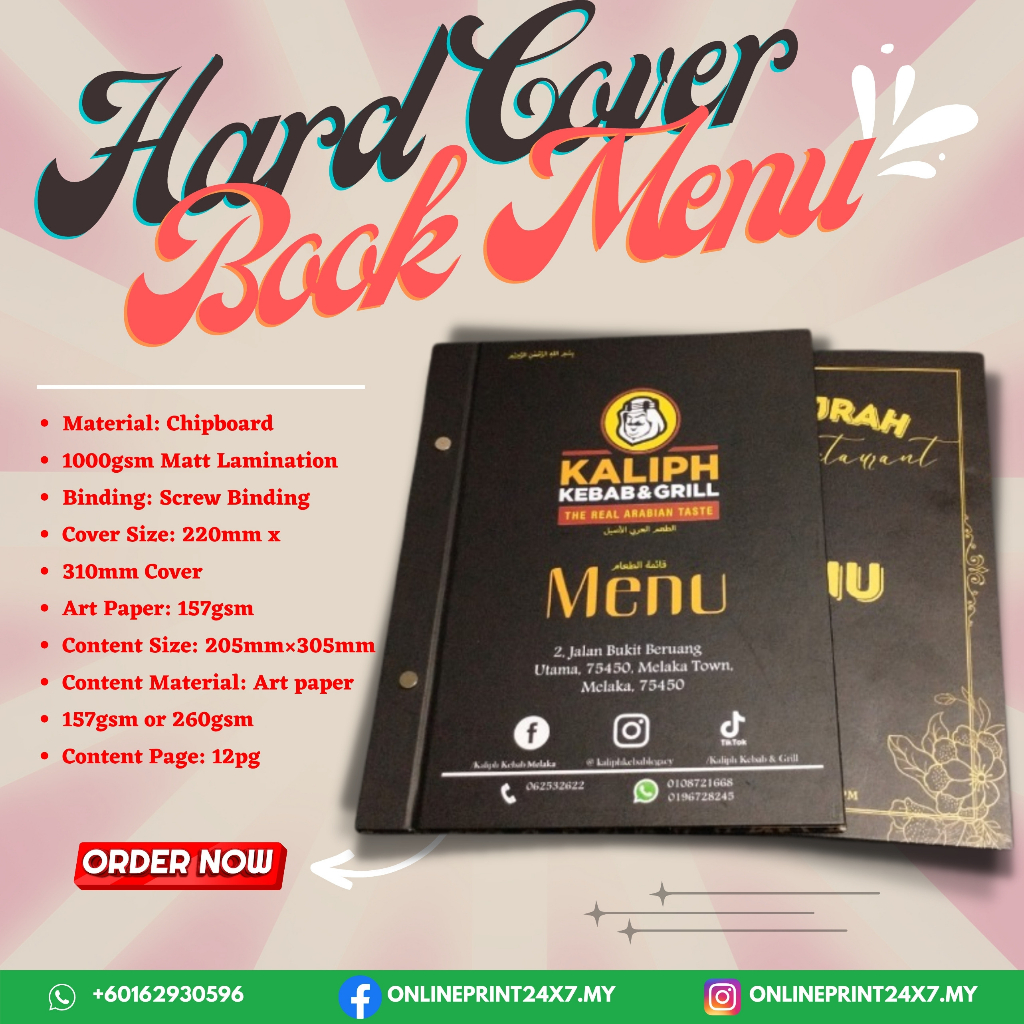 Custom Print HardCover Menu | Restaurant Menu Printing (Screw Bind ...