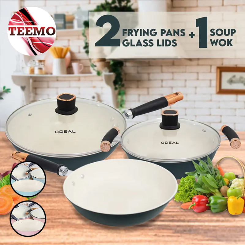 Teemo Set Of 5 Non Stick Kitchen Cookware Wok Pot Pan Fryer Cooker With ...