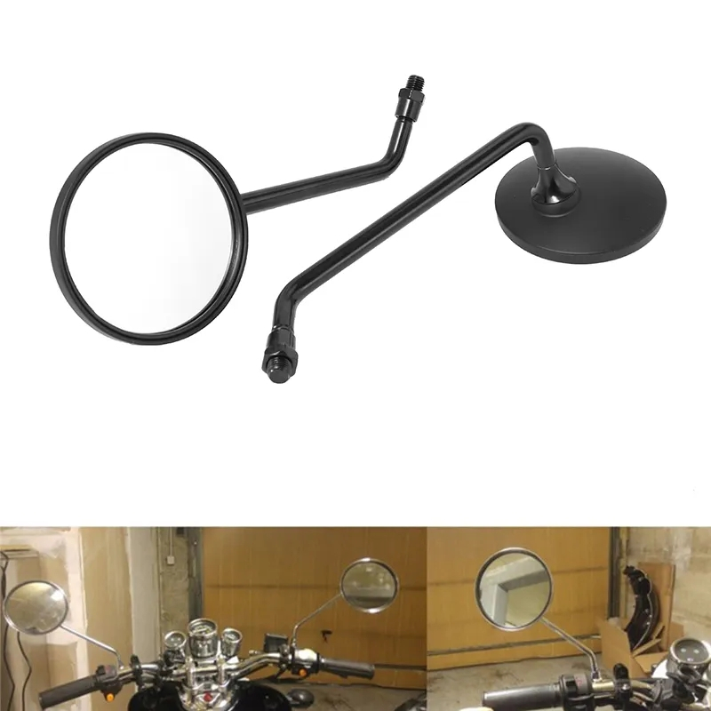 1 Pair Universal Motorcycle Rearview Side Mirrors Black Round Mirror ...