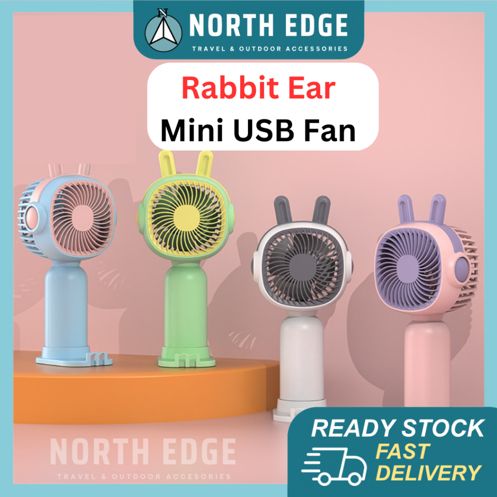 【READY STOCK】Portable Mini Rabbit Ear Hand Table Fan USB Rechargeable ...