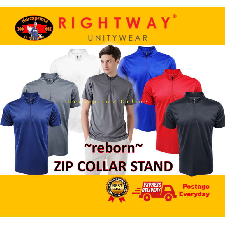 RIGHTWAY T-Shirt Microfiber Zip Collar Stand Unisex By Herzaprima ...