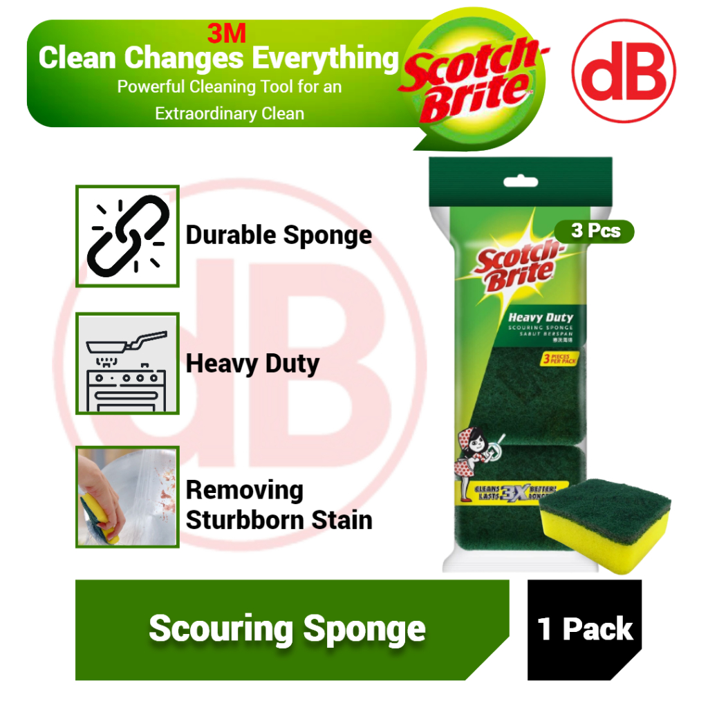 3M Scotch-Brite Heavy Duty Scouring Sponge (3pcs/pack)`` | Shopee Malaysia