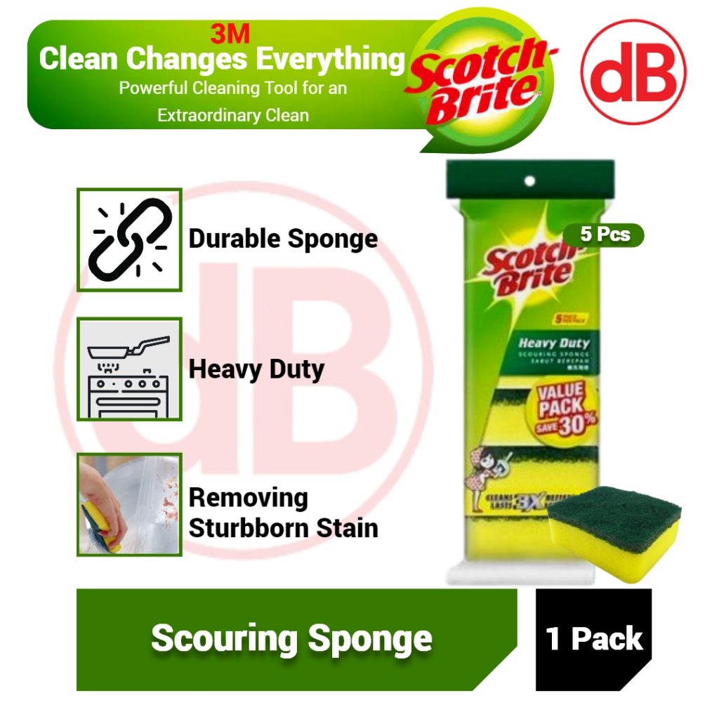 3M Scotch-Brite Heavy Duty Scouring Sponge (5pcs/pack) | Shopee Malaysia