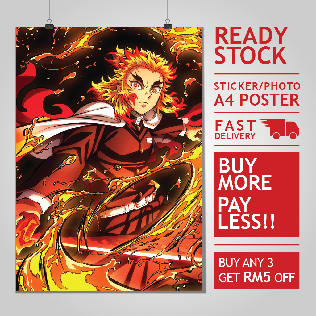 (READY STOCK) Kimetsu no Yaiba A4 Photo Poster/Sticker | Rengoku Poster ...