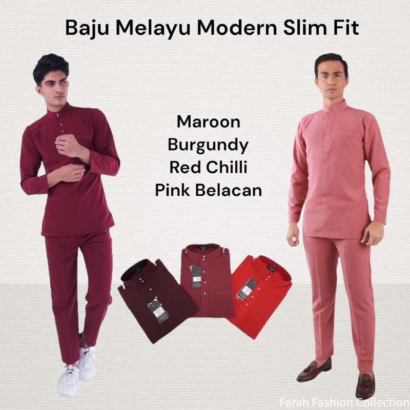 🔥Pazze Baju Melayu Modern Slim Fit - Burgundy/Maroon/Chilli Red ...