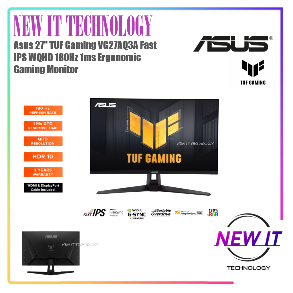 Asus 27" TUF Gaming VG27AQ3A Fast IPS WQHD 2560x1440 180Hz 1ms HDR10 ...
