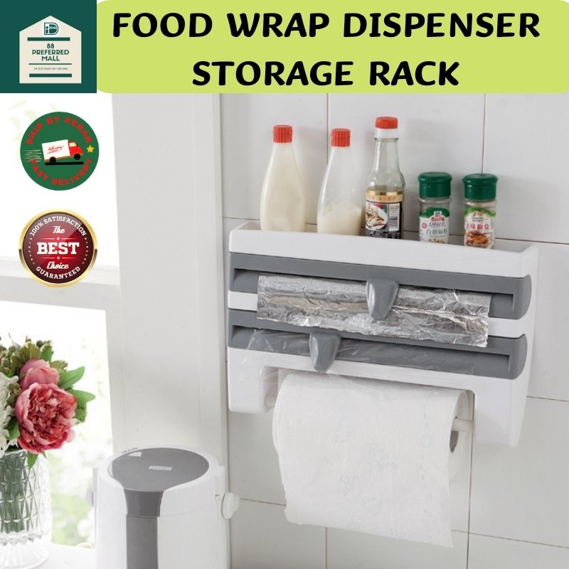 Cling Film Rack Kitchen Shelf Storage Organizer Wall-Mounted Wrap ...