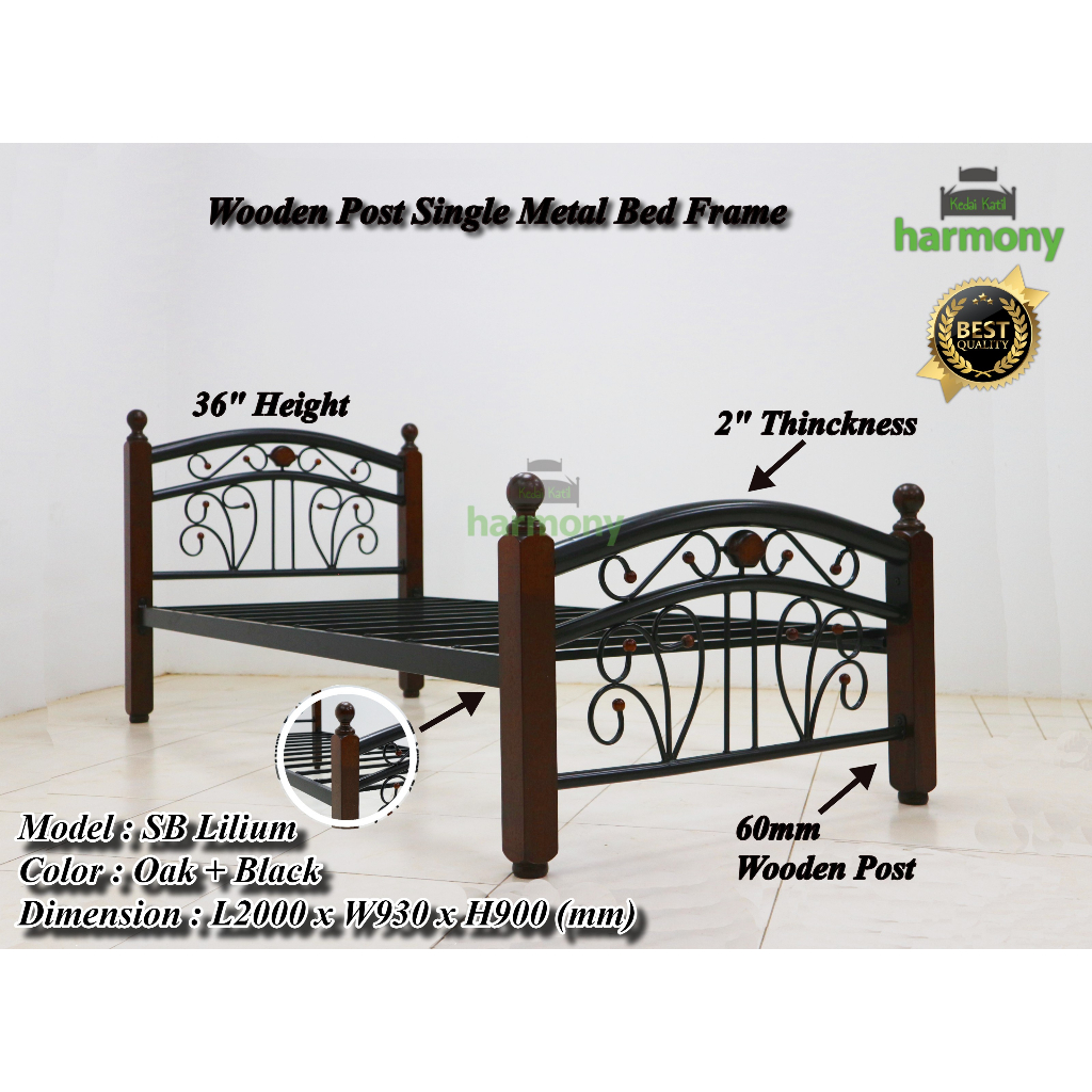 Harmony Lilium Wooden Metal Single Bed Frame / Metal Bed Frame / Katil ...