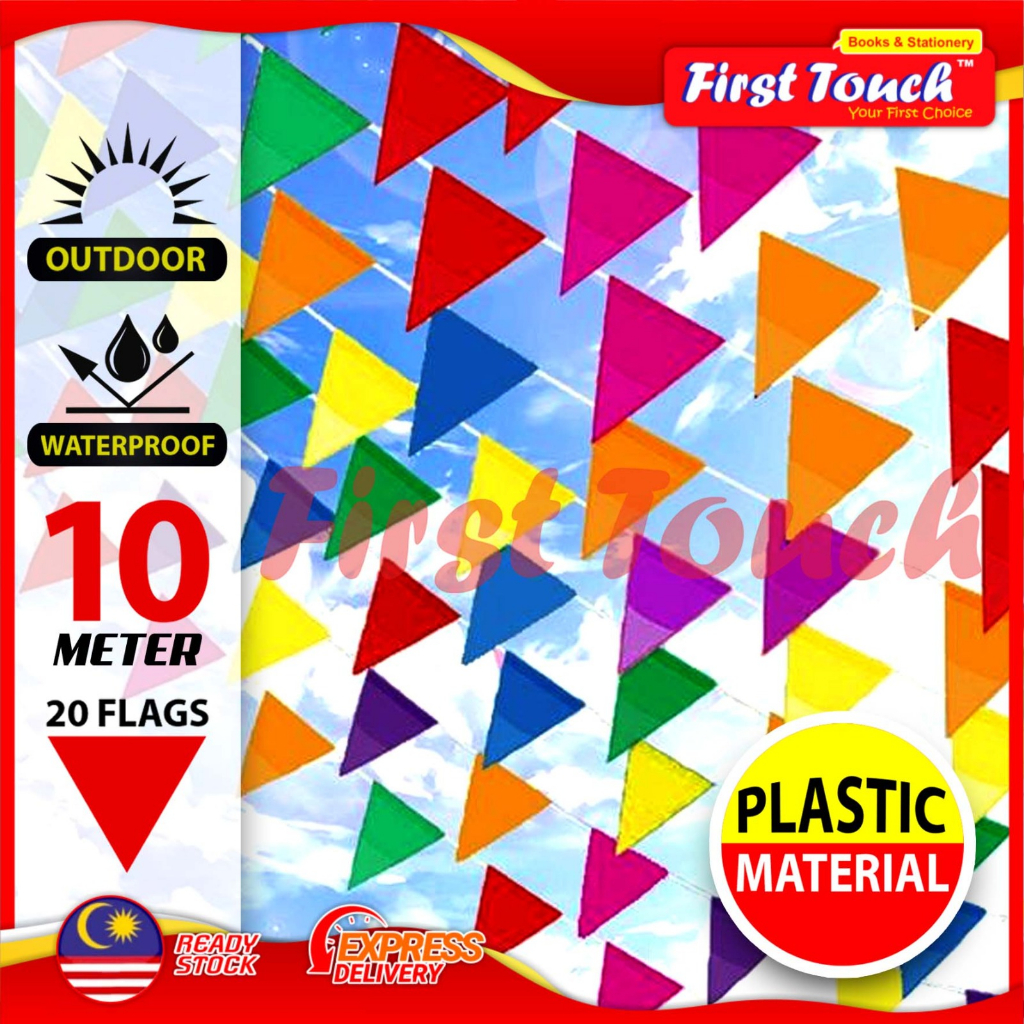 Triangle Flag 10meter 20pcs Plastic Single Colour Flag Hari Sukan Sport ...